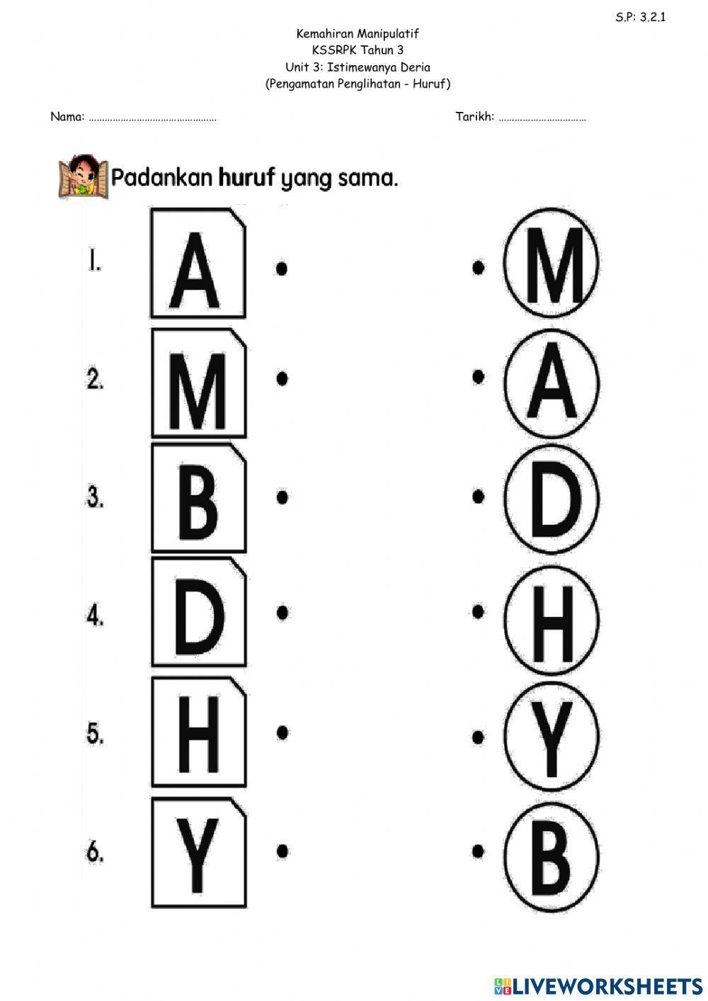 Huruf online exercise for Tahun 3 PPKI | Live Worksheets