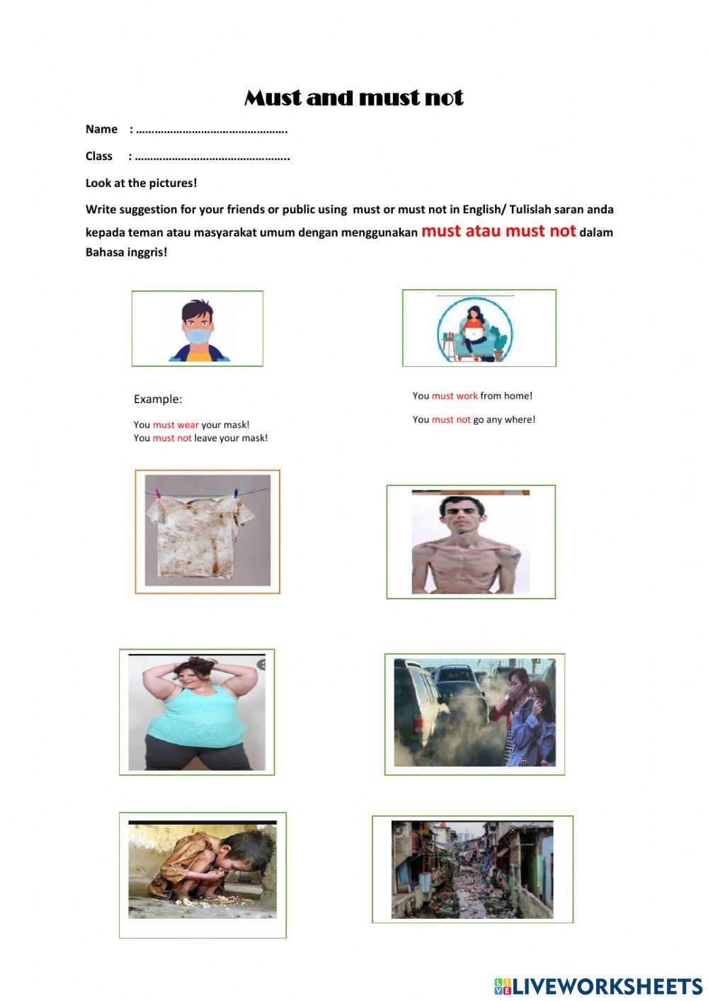 Must and must not interactive worksheet | Live Worksheets