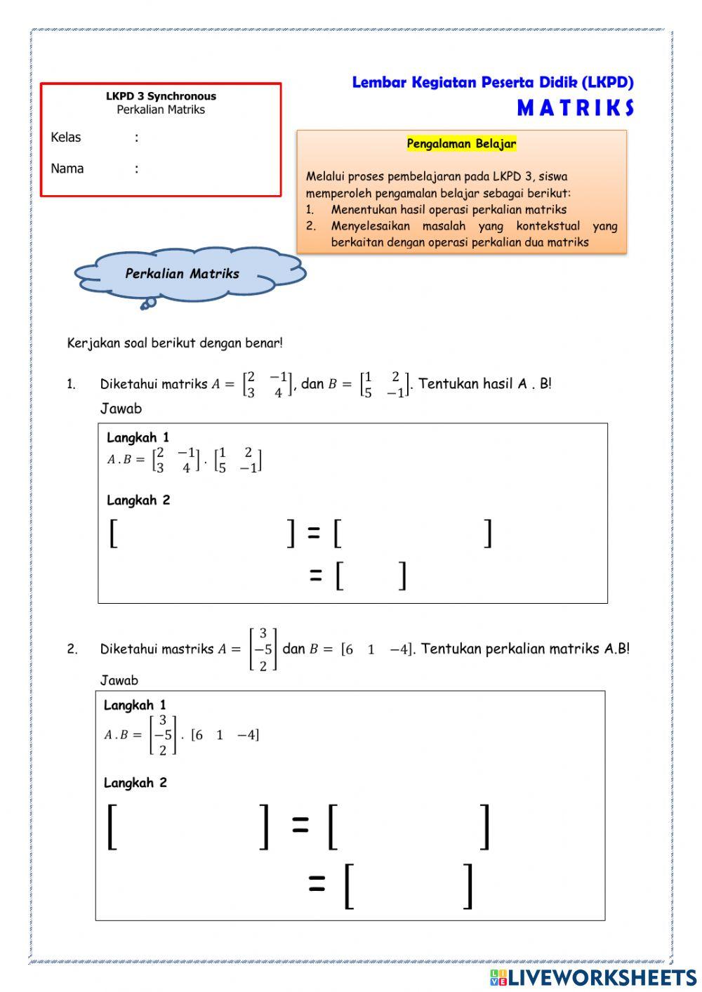 LKPD Synchronous Perkalian Matriks 1282956 | Mistiyah