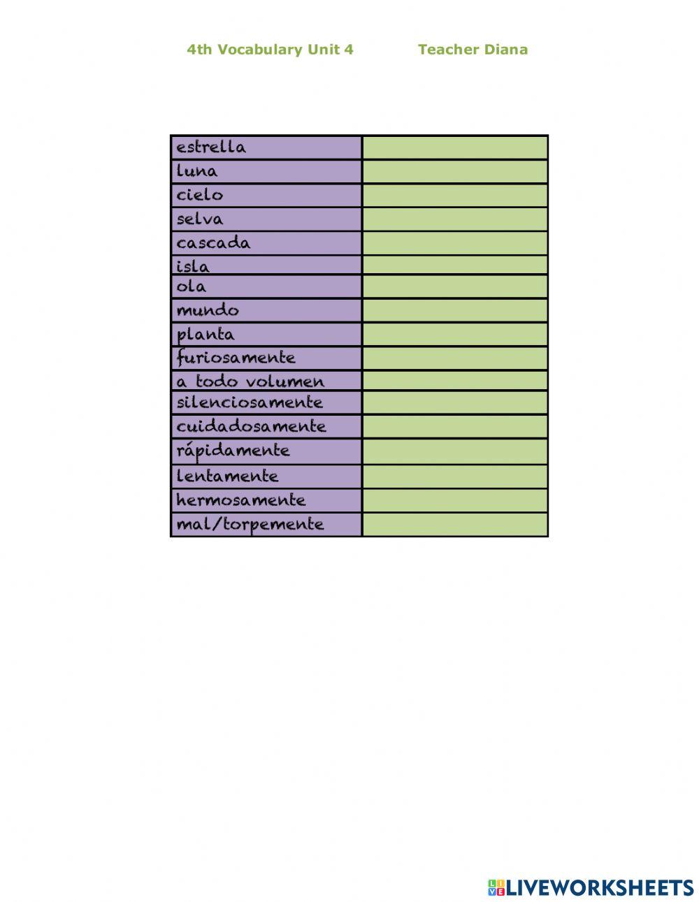 VOCA 4TH UNIT 4 worksheet | Live Worksheets