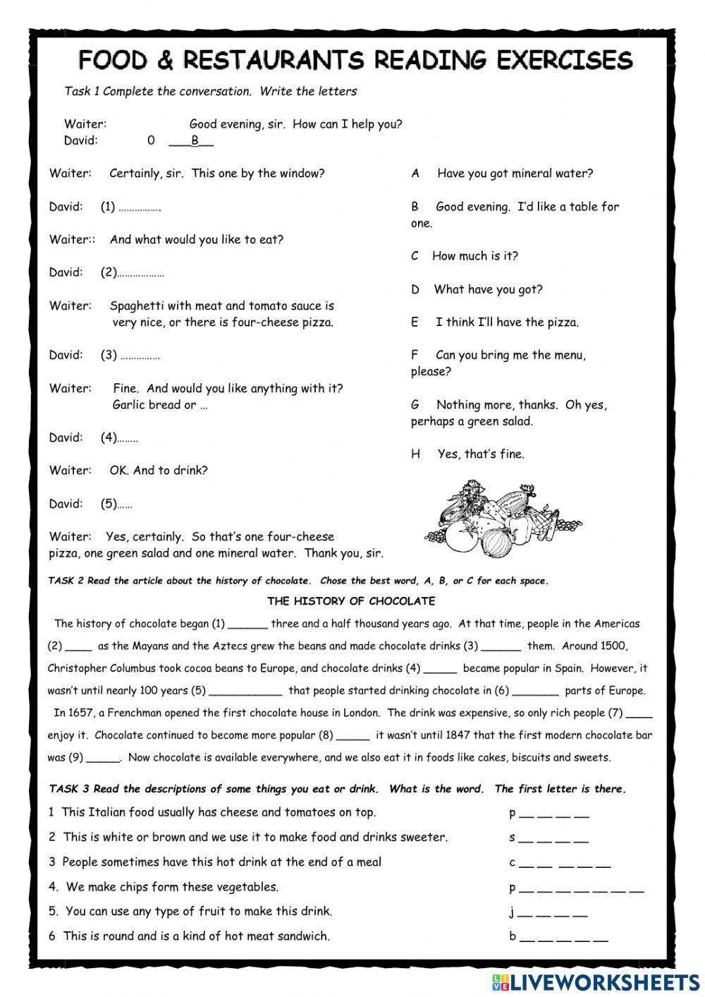 KET Exam Practice Food & Restaurants 3 worksheet | Live Worksheets