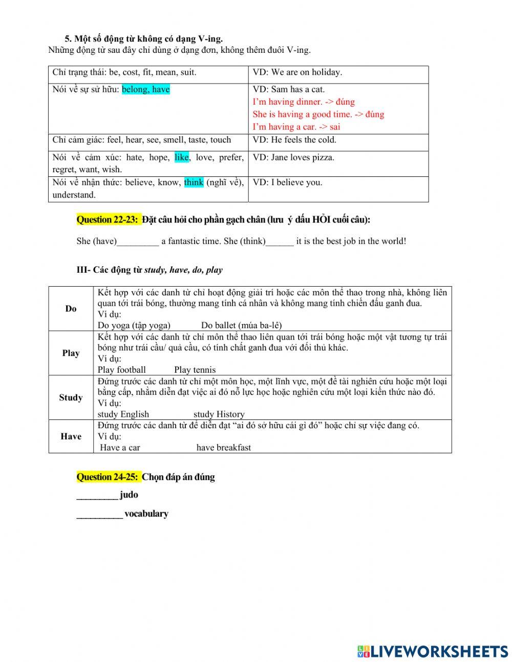 Grade 6-Unit 1-Ly thuyet tong hop worksheet | Live Worksheets