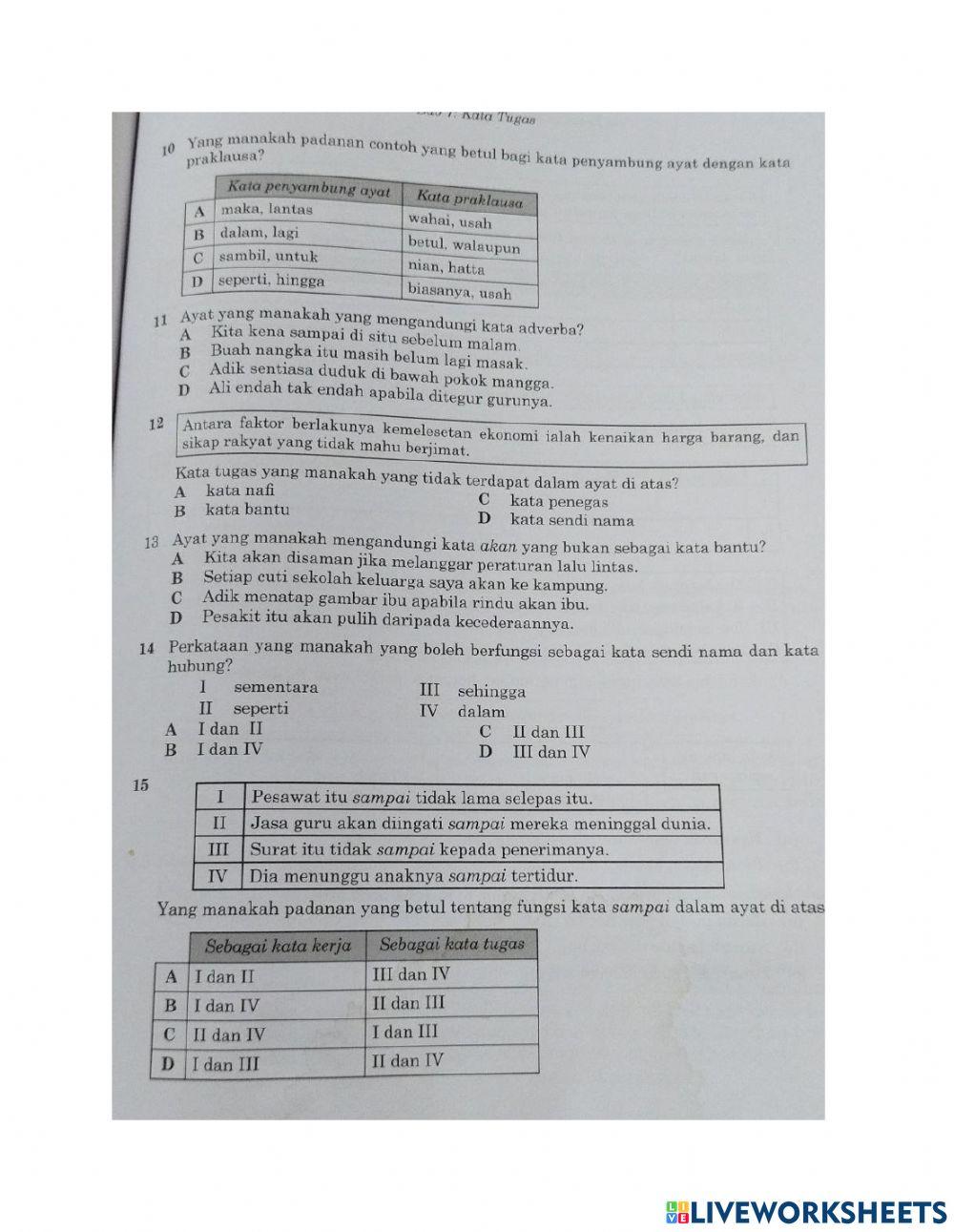 Ujian 2 kata tugas worksheet | Live Worksheets