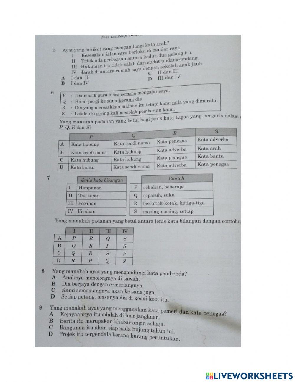 Ujian 2 kata tugas worksheet | Live Worksheets