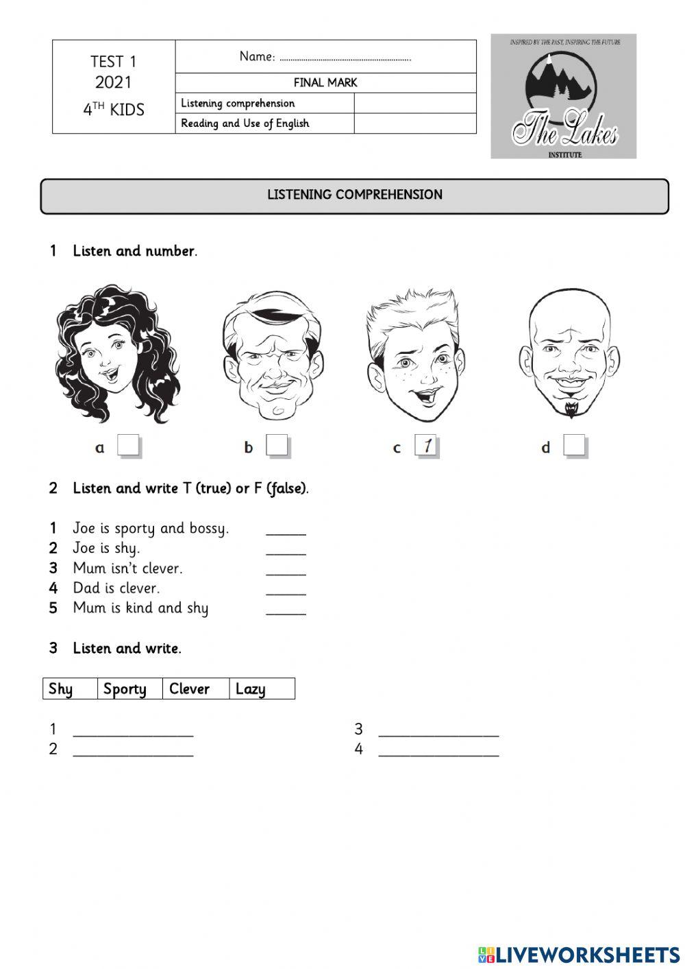 4th Kids Test 2 worksheet | Live Worksheets