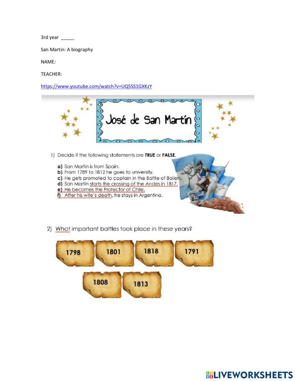 San martin biog… | Free Interactive Worksheets | 1284589