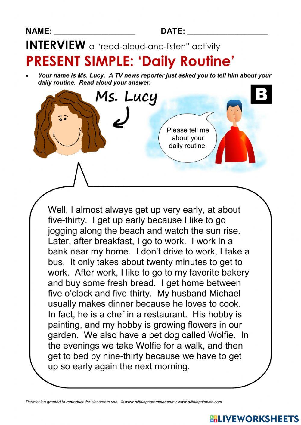 Present Simple Interview Reading - Listening Practice