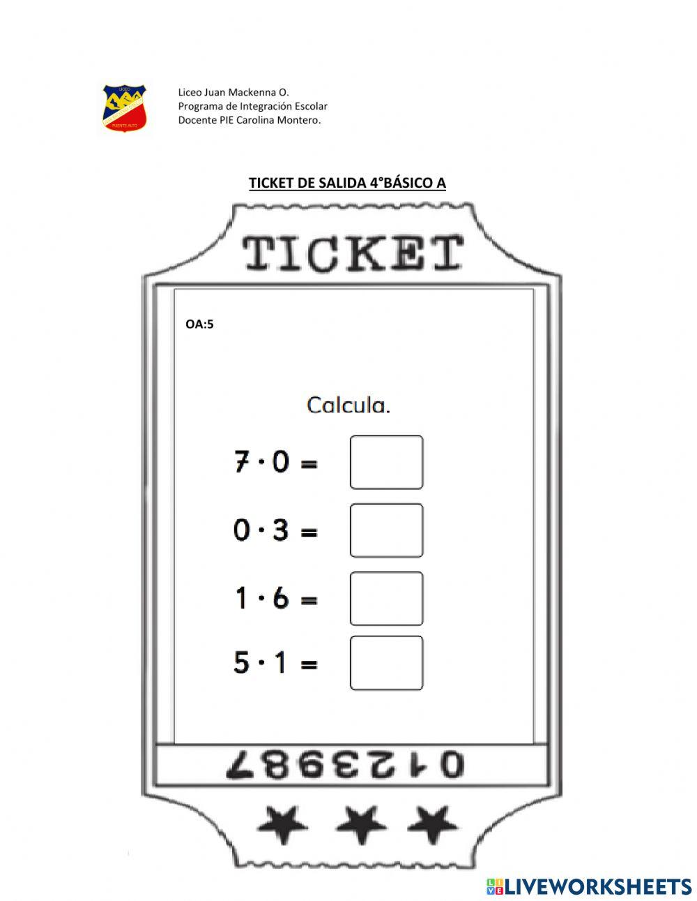 Ticket n4 worksheet | Live Worksheets