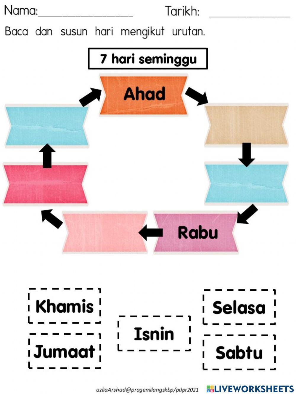 7 hari seminggu worksheet | Live Worksheets