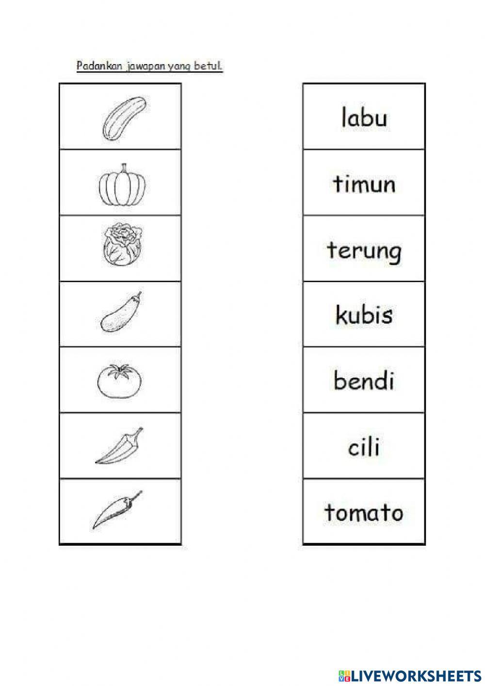 Sayur - sayuran worksheet | Live Worksheets