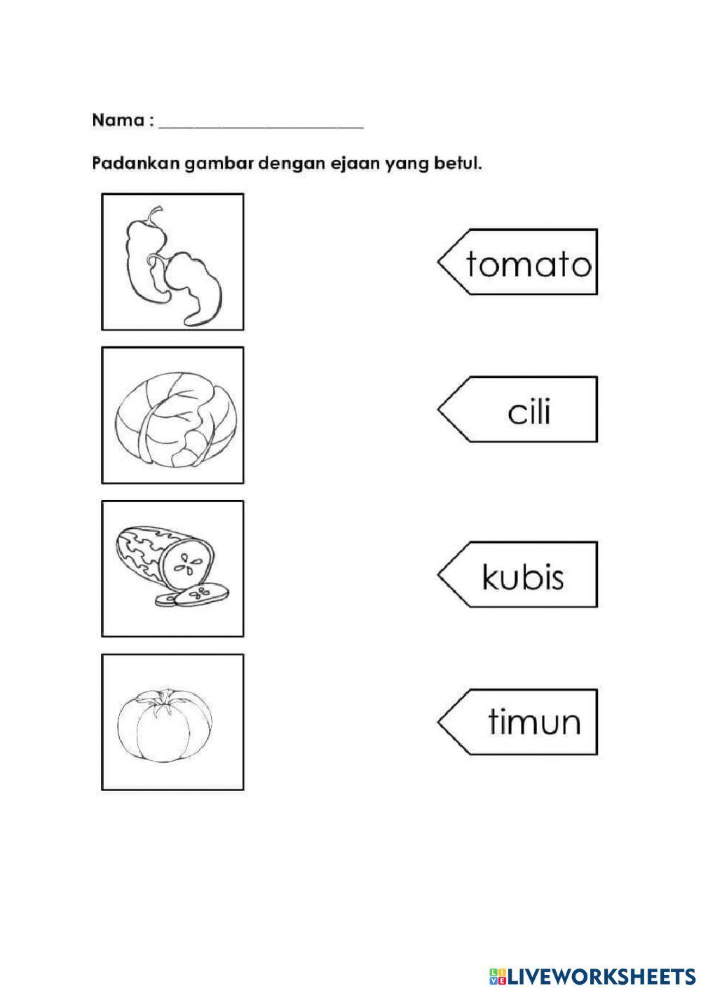 Sayur - sayuran worksheet | Live Worksheets