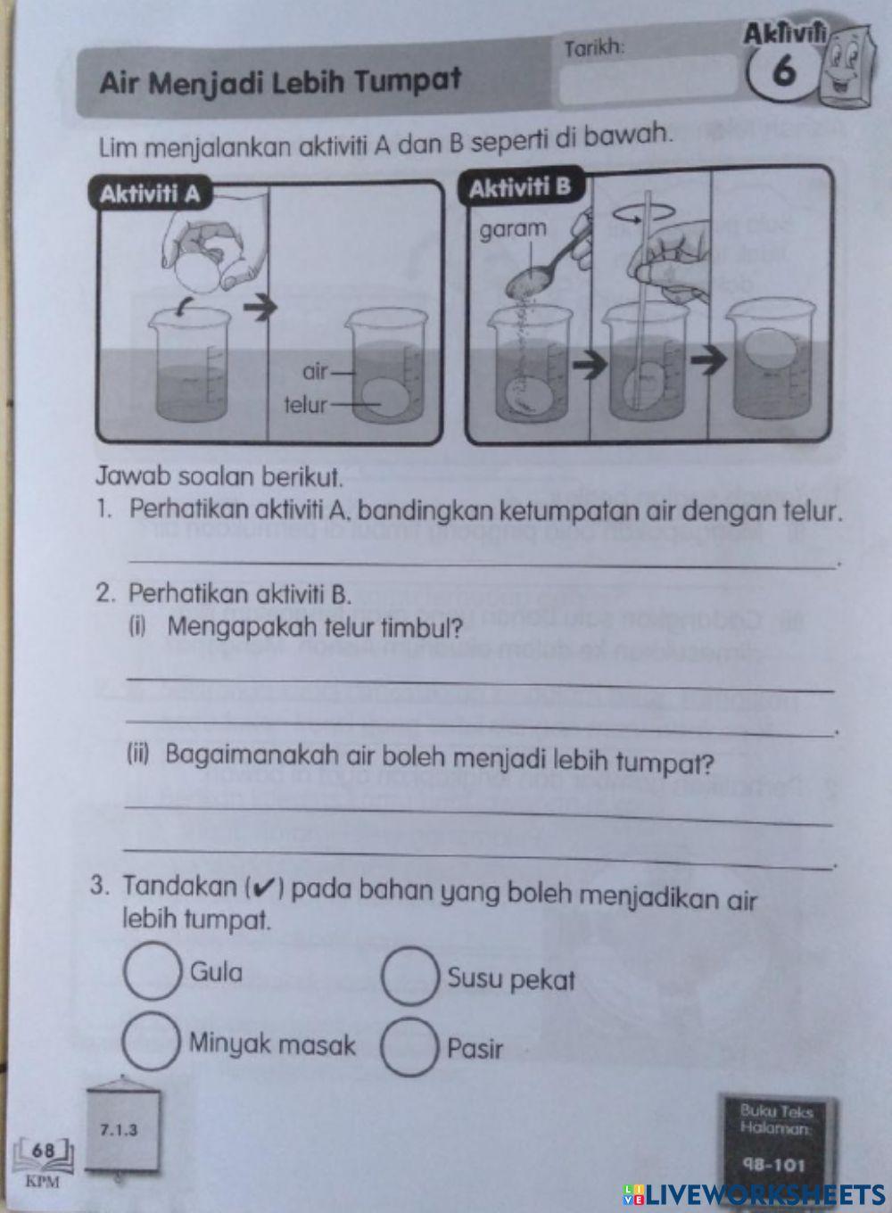 Memerhati kelarutan bahan online worksheet | Live Worksheets