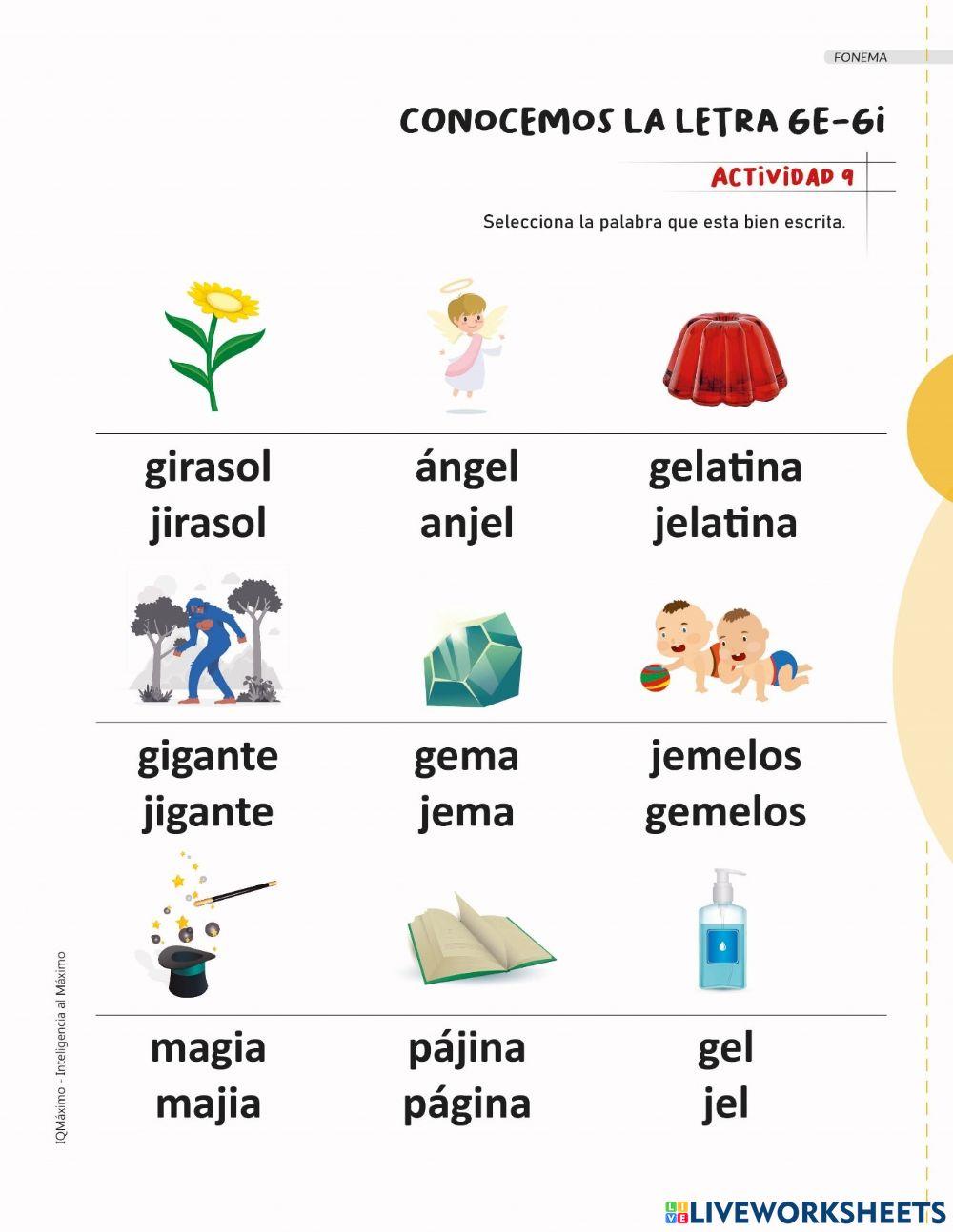 Actividad 9 letra GE-GI worksheet | Live Worksheets