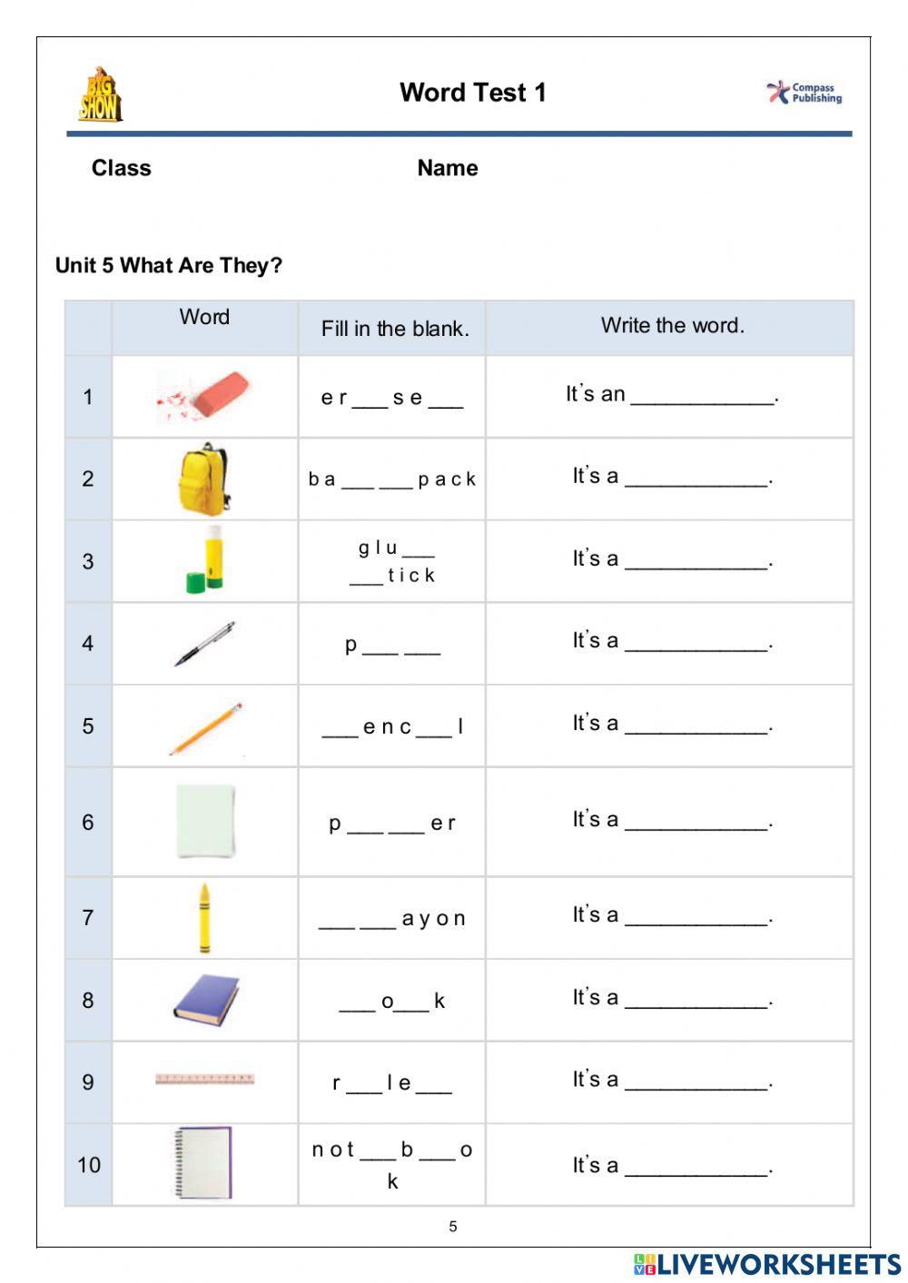 School things online activity for 1 | Live Worksheets