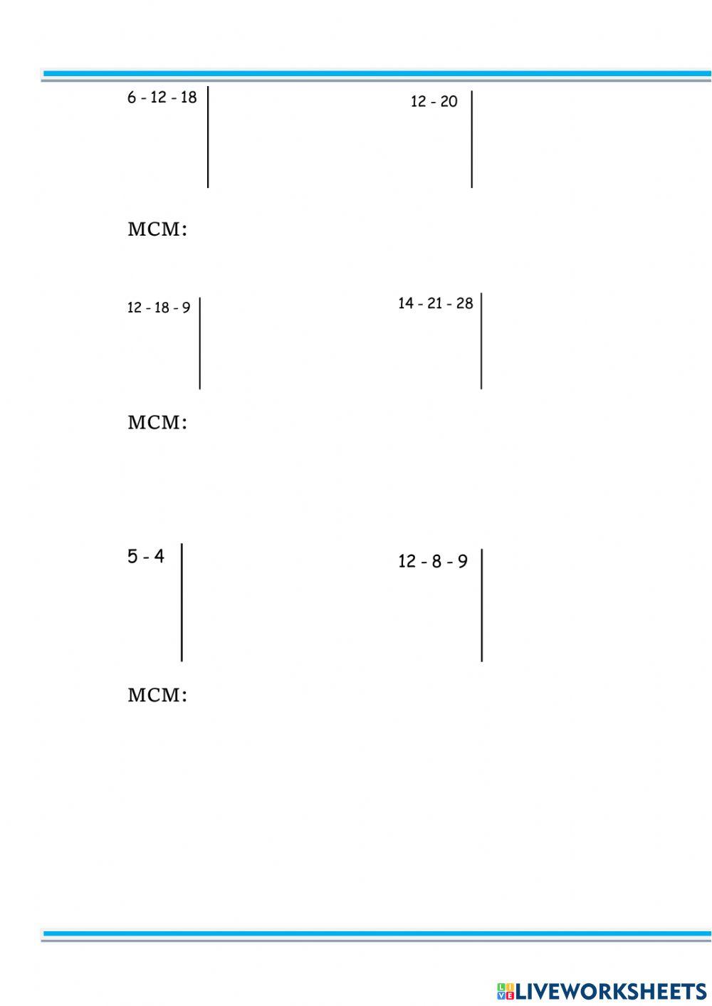 Mínimo Común Múltiplo worksheet for Grado 5 | Live Worksheets