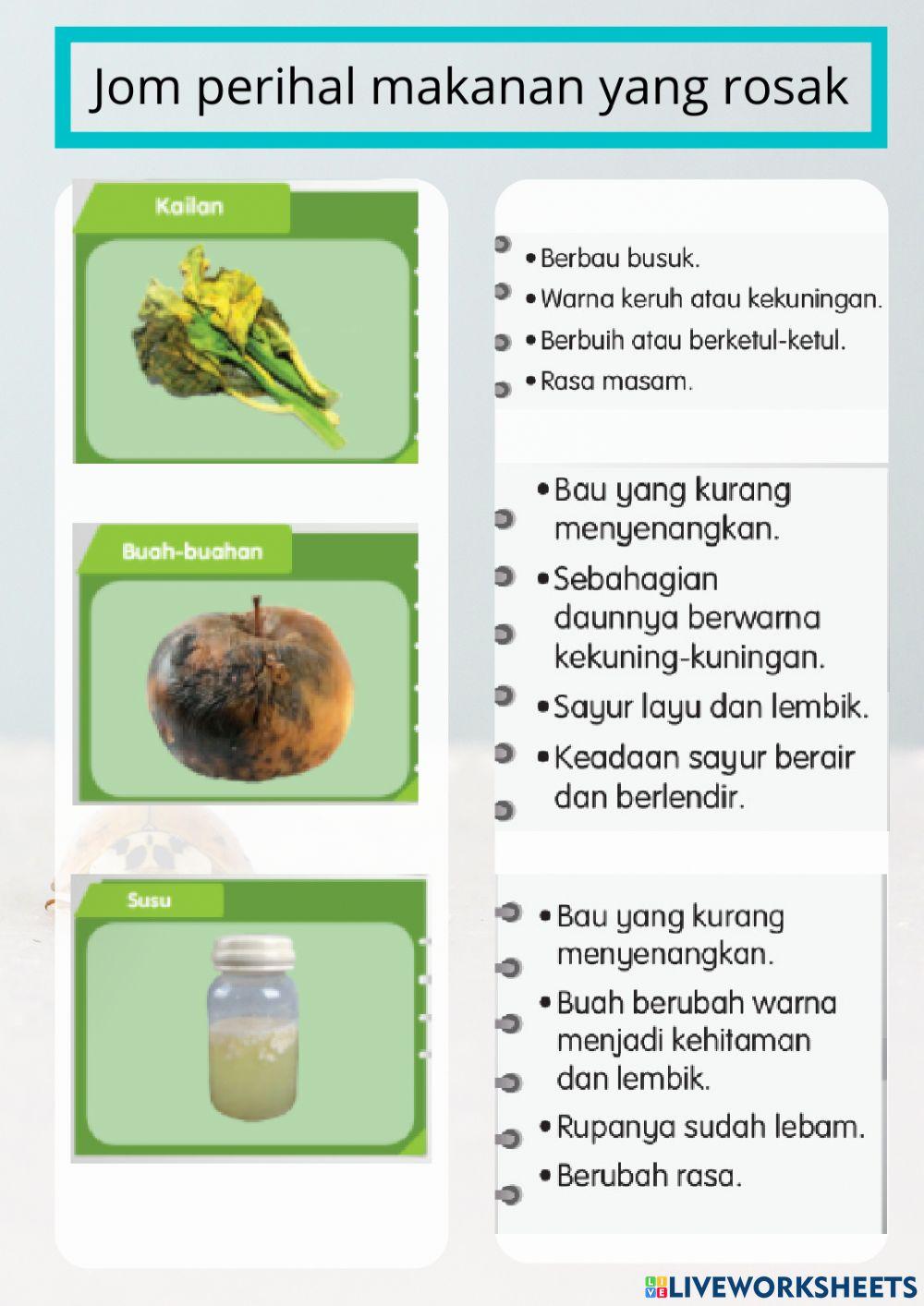 Makanan yang rosak worksheet | Live Worksheets