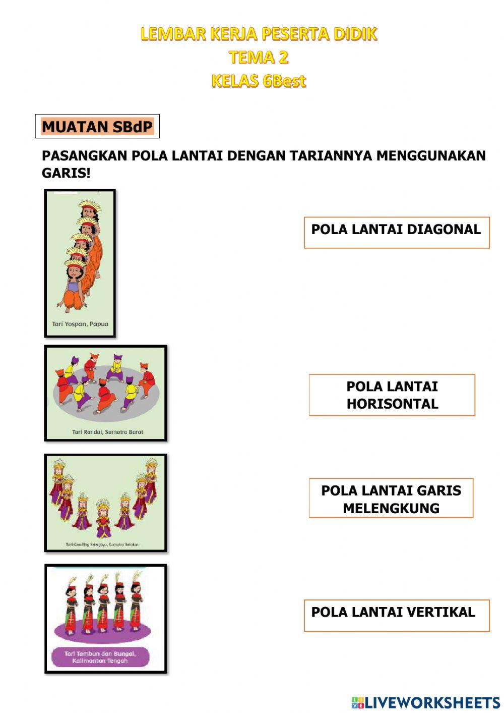 Pola lantai tarian daerah worksheet | Live Worksheets