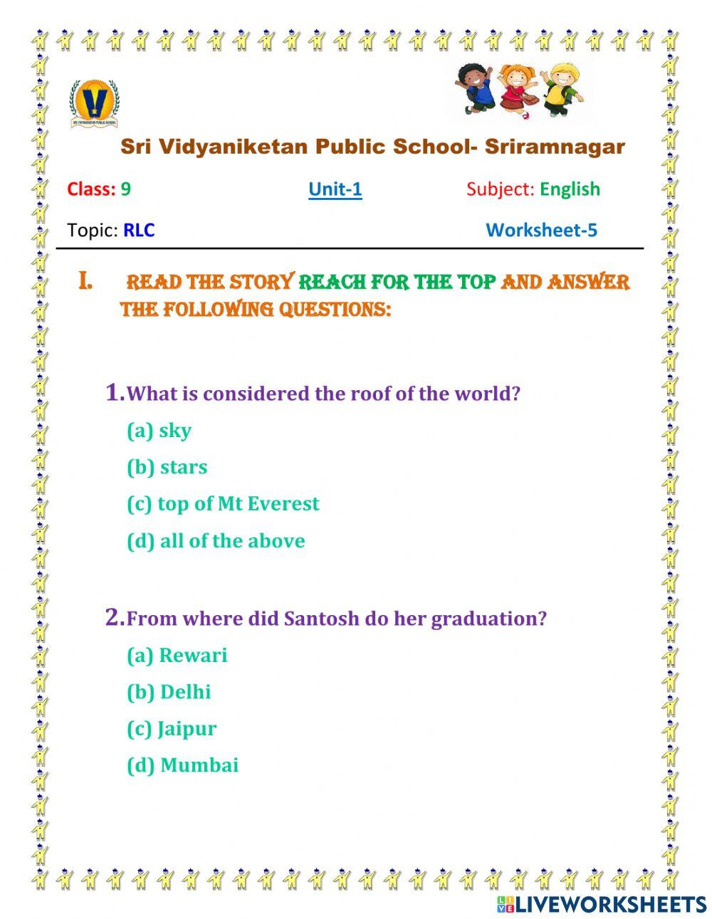 NCERT chapters worksheet | Live Worksheets