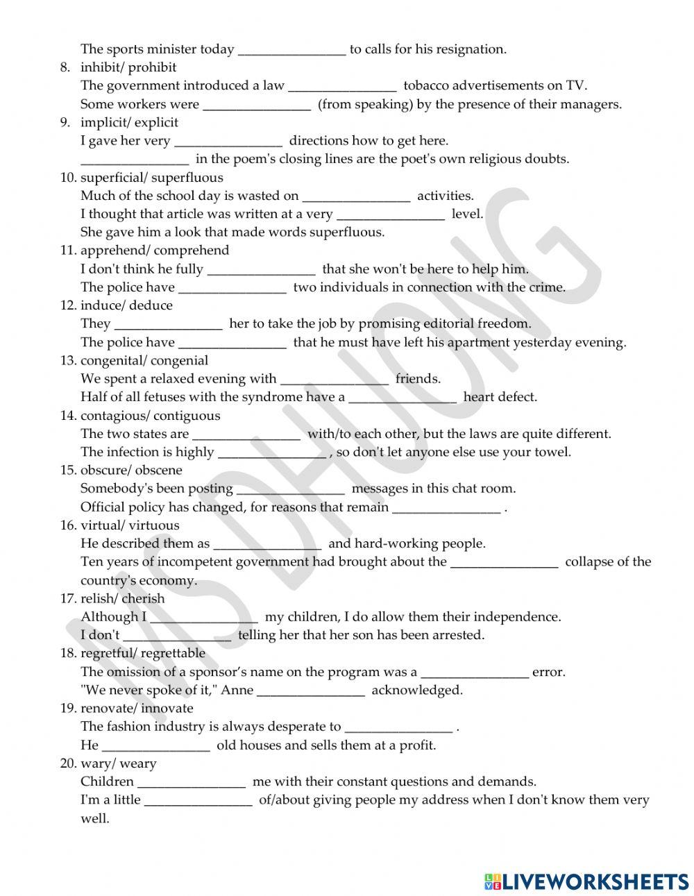 Vocab C1 Stop And Check Worksheet Live Worksheets