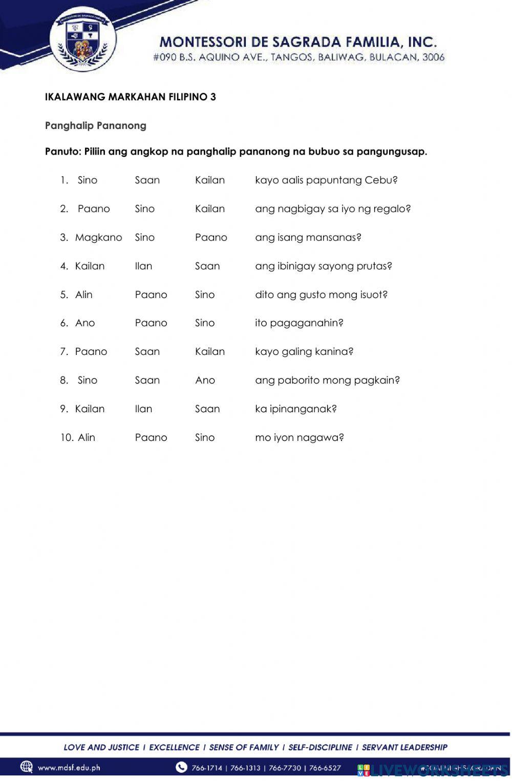 Panghalip Panan… | Free Interactive Worksheets | 1220471