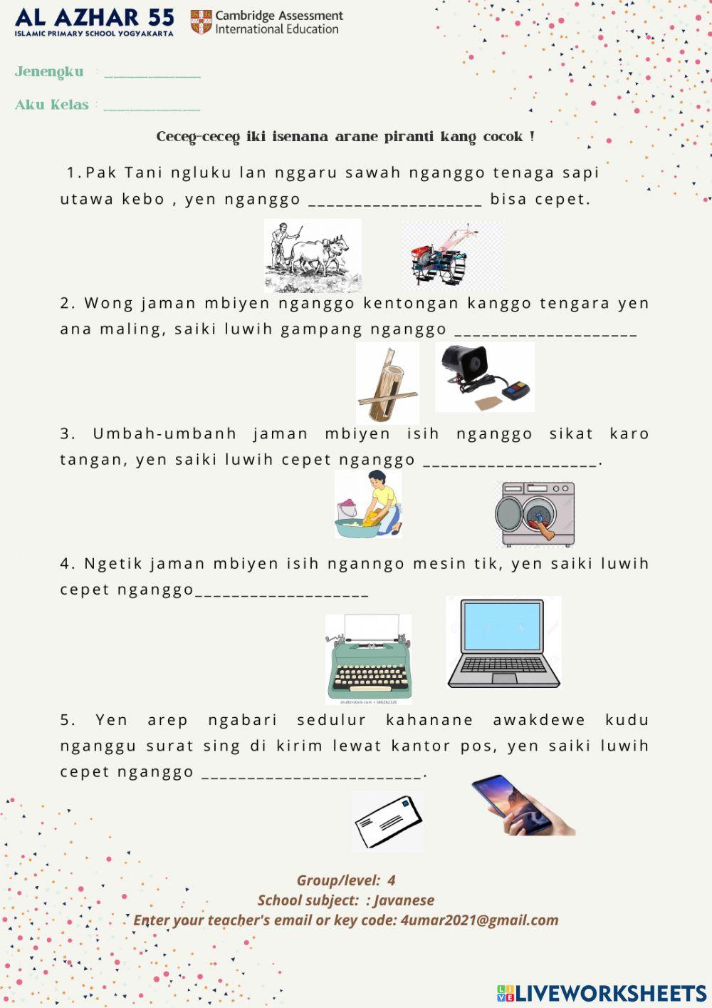 Piranti Jaman Mbiyen lan Modern interactive worksheet | Live Worksheets