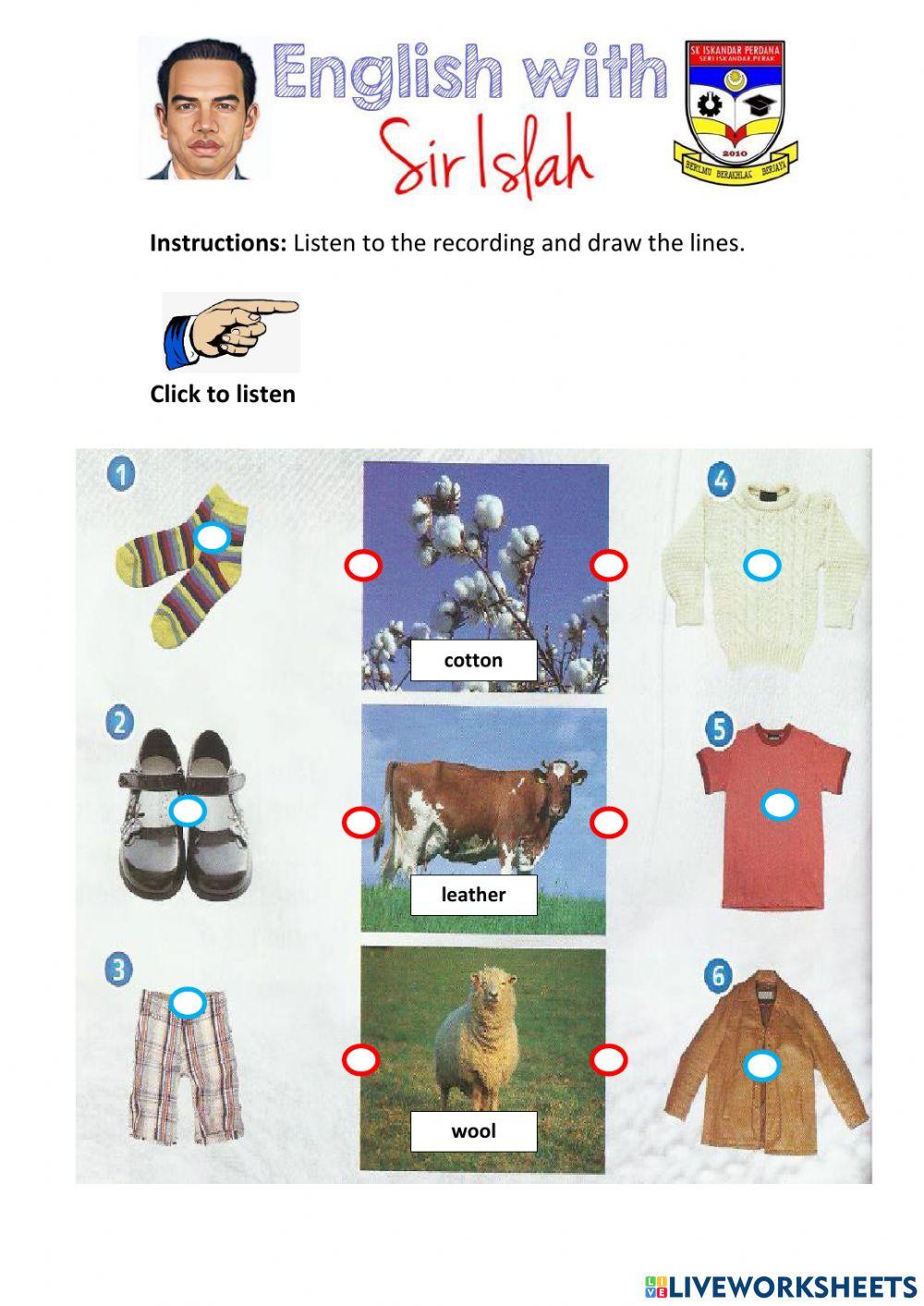 English Year 2 Unit 7: Get Dressed (Materials) worksheet | Live Worksheets