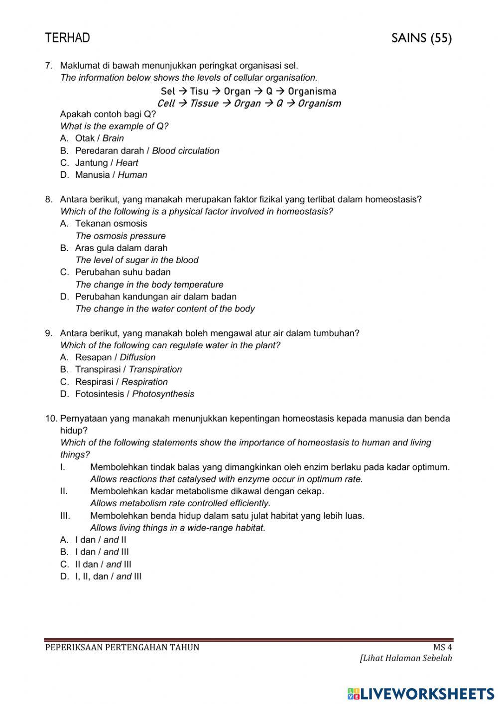 Ppt sains bhg 1 worksheet | Live Worksheets