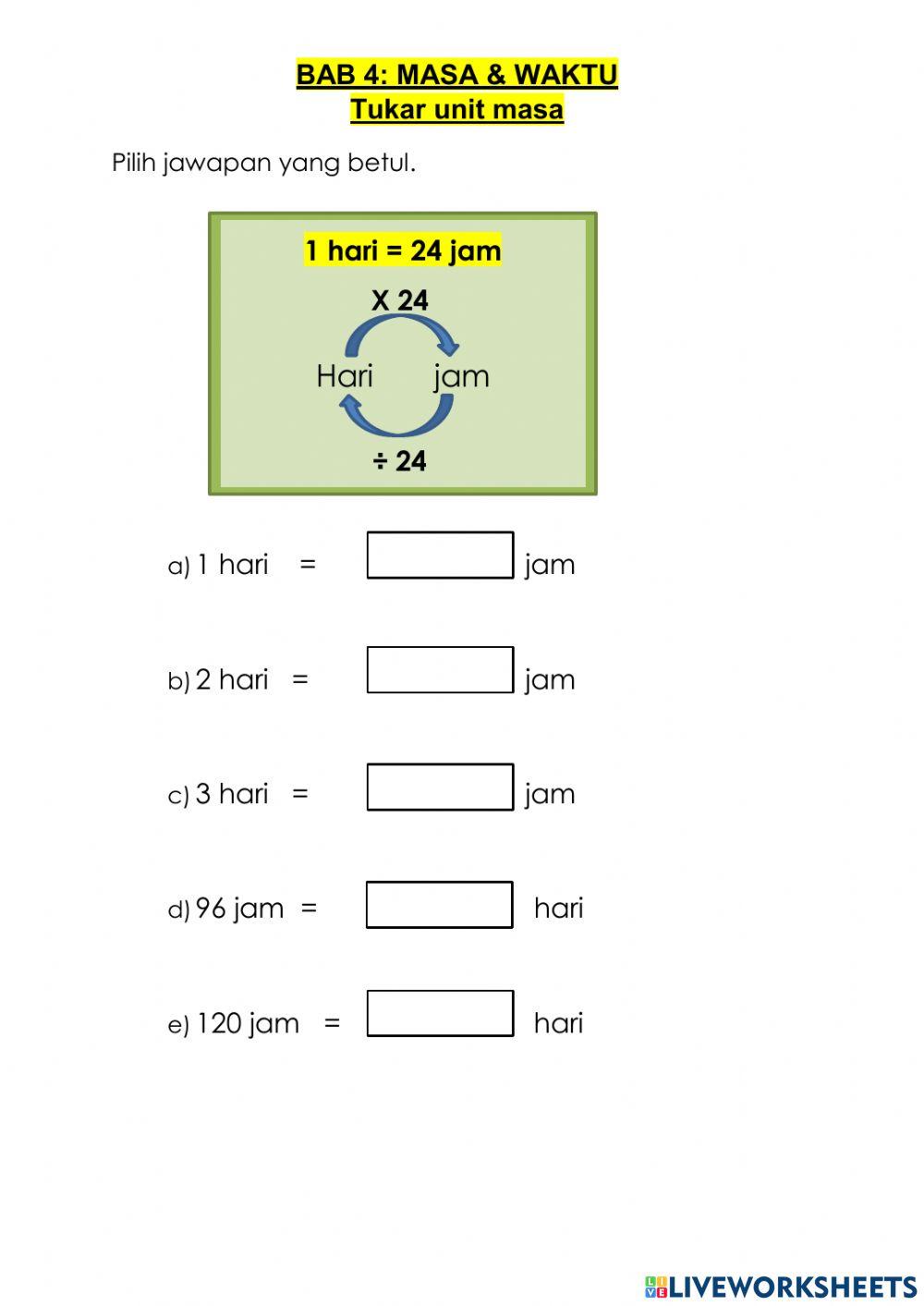 Masa & Waktu Matematik activity | Live Worksheets