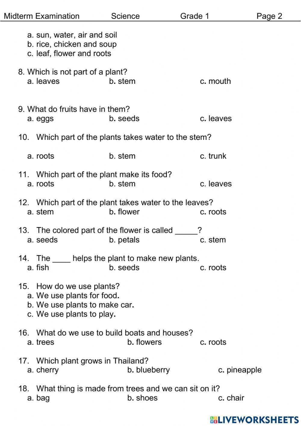 science midterm 2 grade 1 worksheet | Live Worksheets