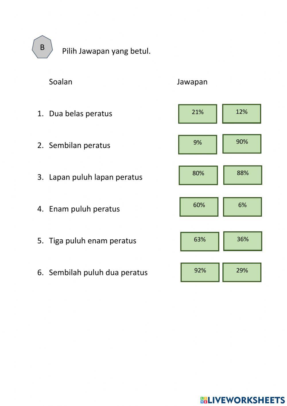 Peratus online exercise for Tahun 3 | Live Worksheets