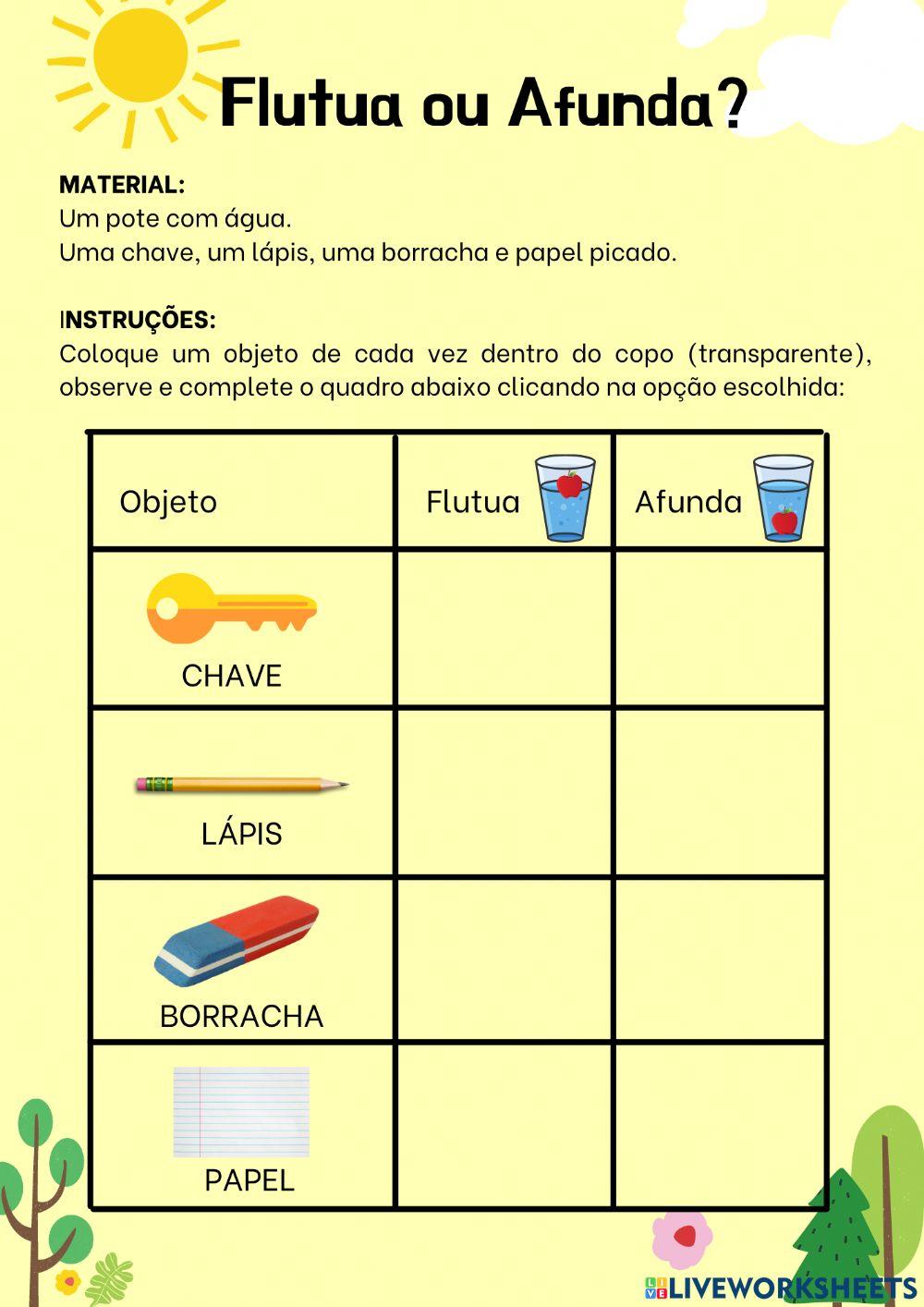 Atividade De Objetos Que Flutuam E Afundam Na água - FDPLEARN