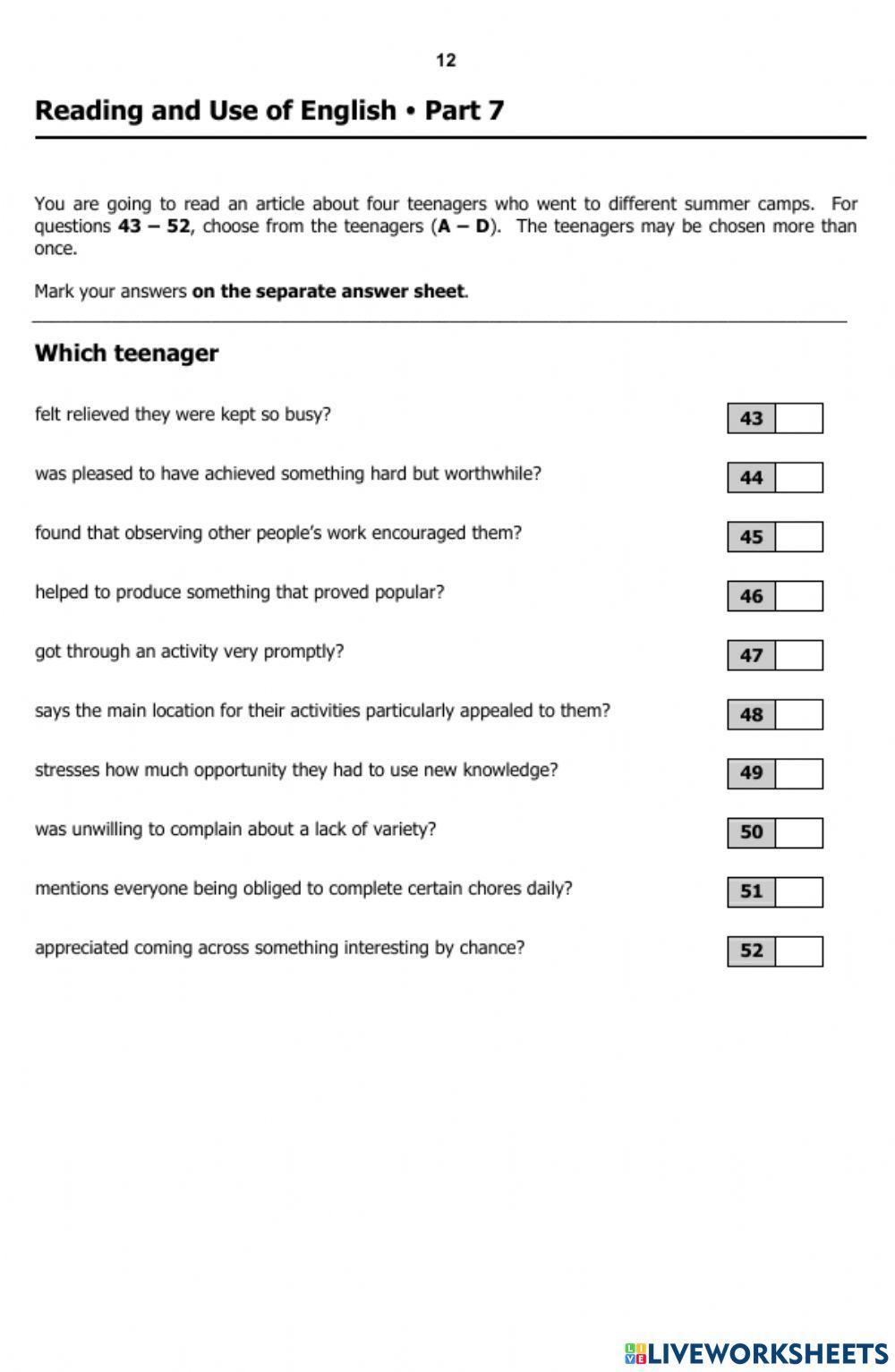 Mock FCE Readin… | Free Interactive Worksheets | 1221689
