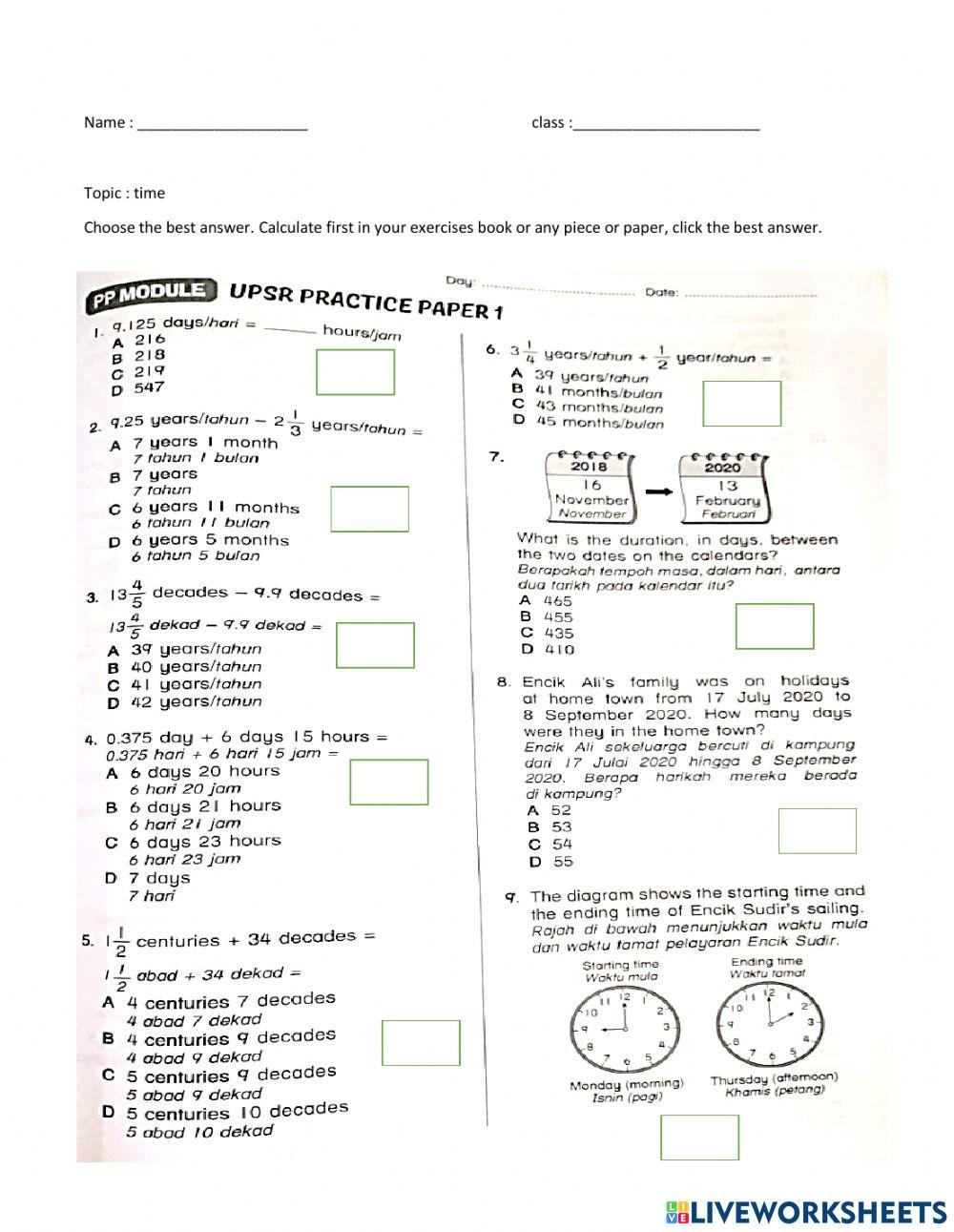 Time online exercise for YEAR 5 | Live Worksheets