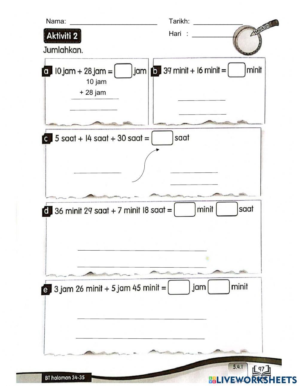 Buku aktiviti matematik tahun 3 ms97 worksheet | Live Worksheets