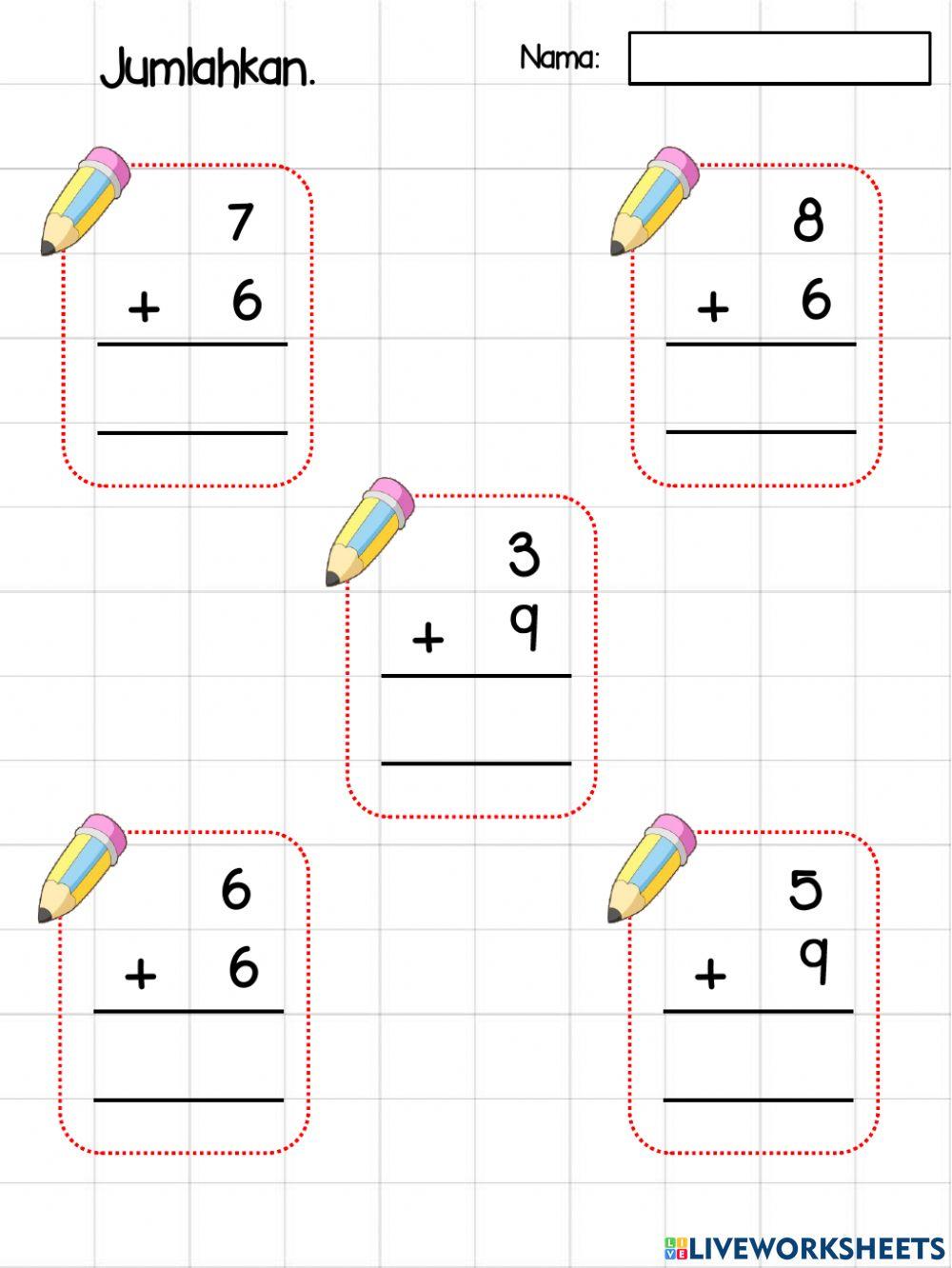 Operasi tambah dalam lingkungan 20 interactive worksheet | Live Worksheets