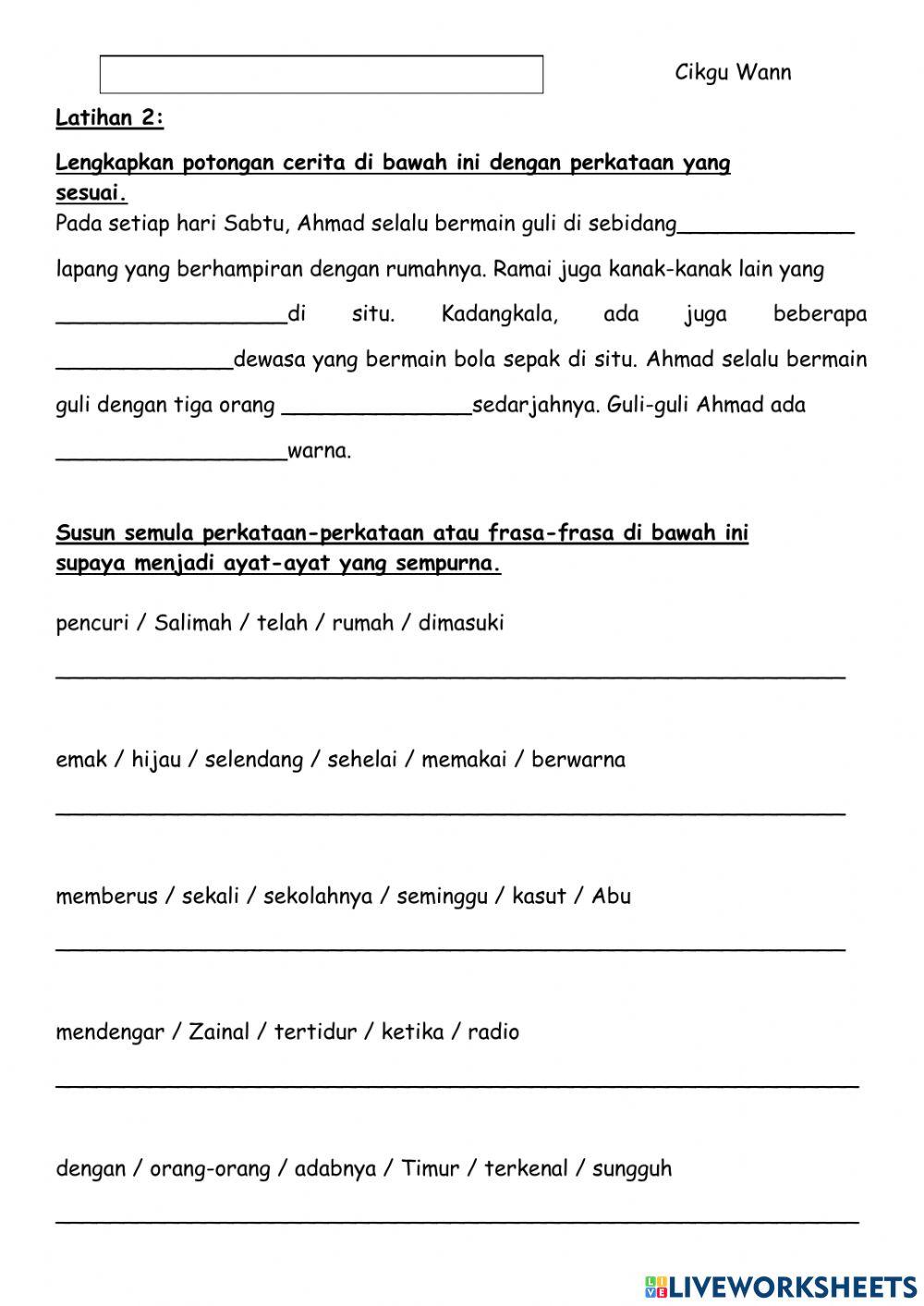 Latihan Perbendaharaan Kata dan Struktur Ayat worksheet | Live Worksheets