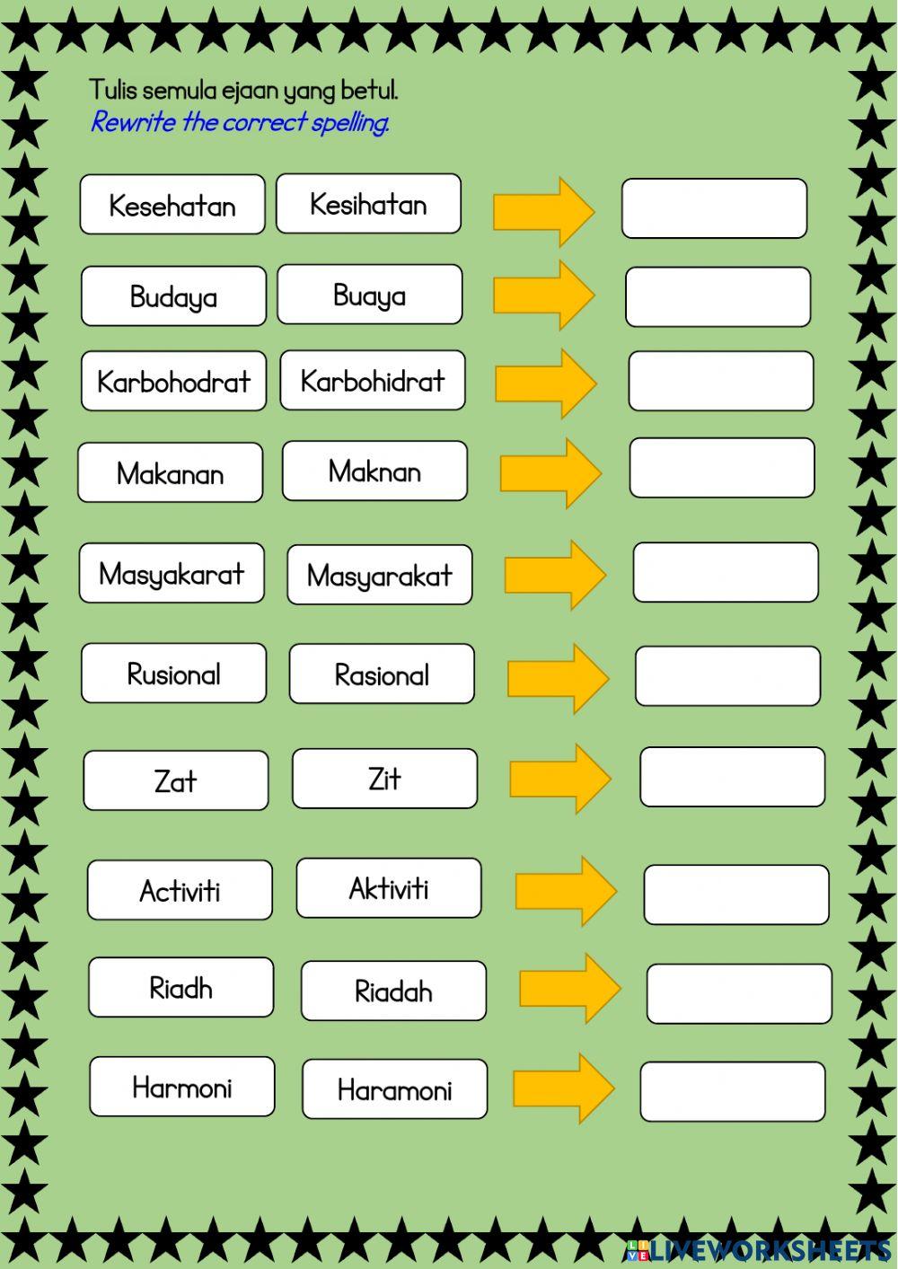 Ejaan (PELAJARAN 6) worksheet | Live Worksheets