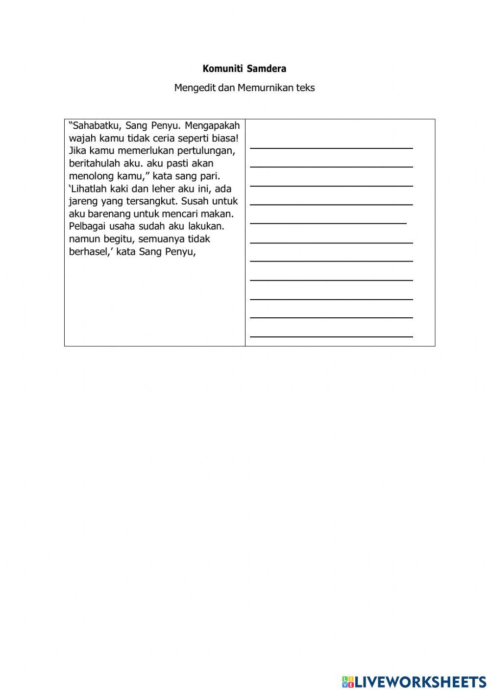 Bm unit 19 TAHUN 5 worksheet | Live Worksheets