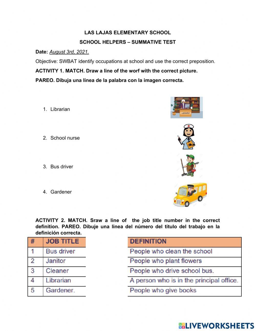 School helpers activity | Live Worksheets