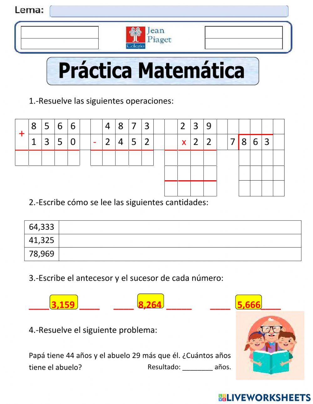 JP Practica 5 Matemáticas 5to worksheet | Live Worksheets