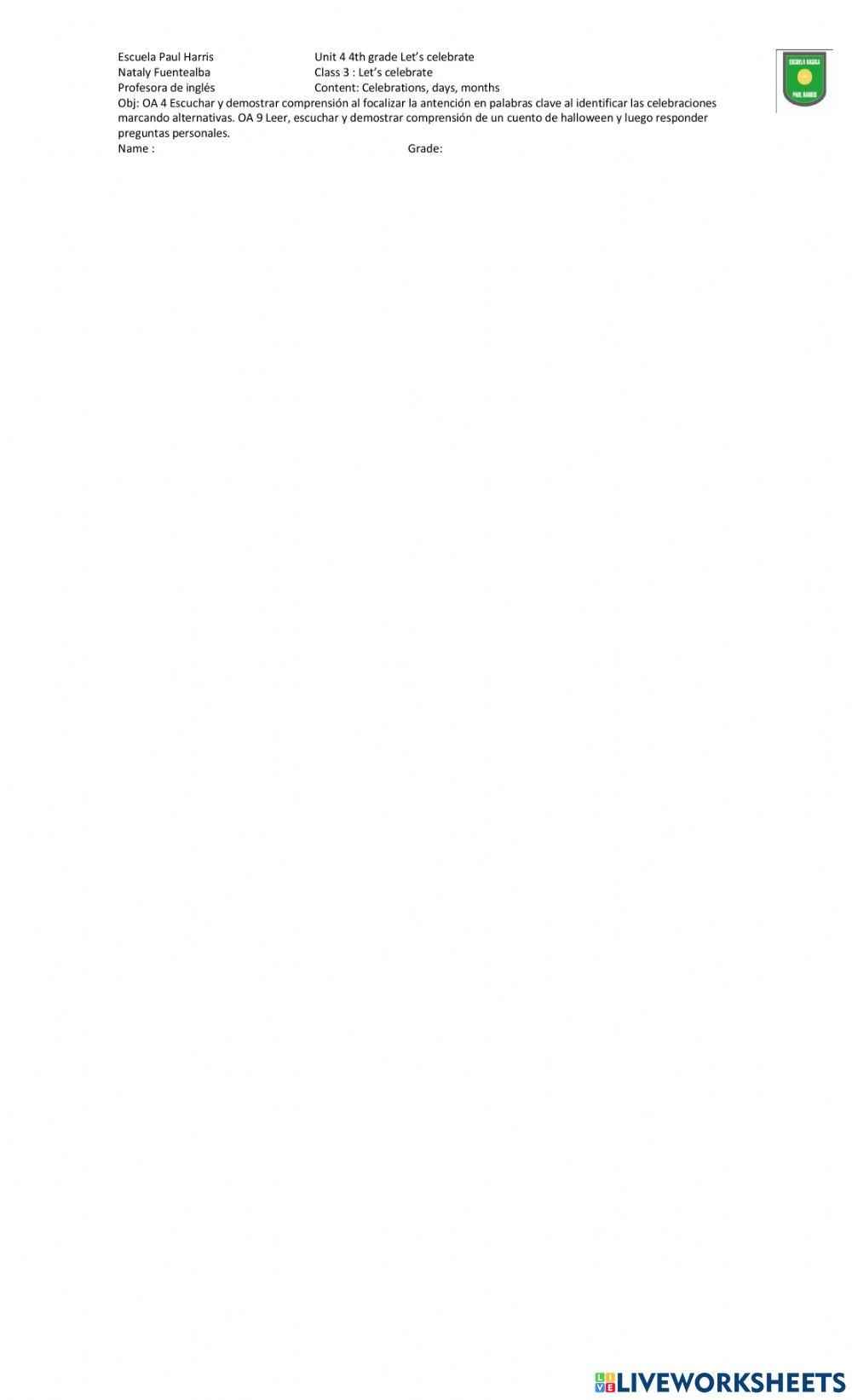 Class 3 unit 4 4th grade worksheet | Live Worksheets