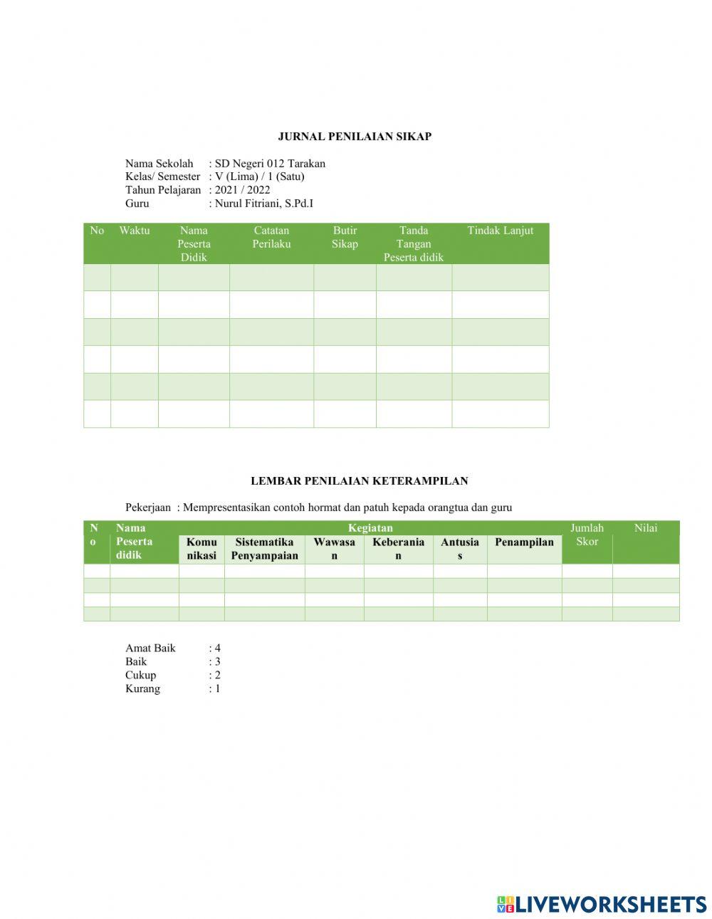 Hormat dan patuh kepada orangtua dan guru worksheet | Live Worksheets
