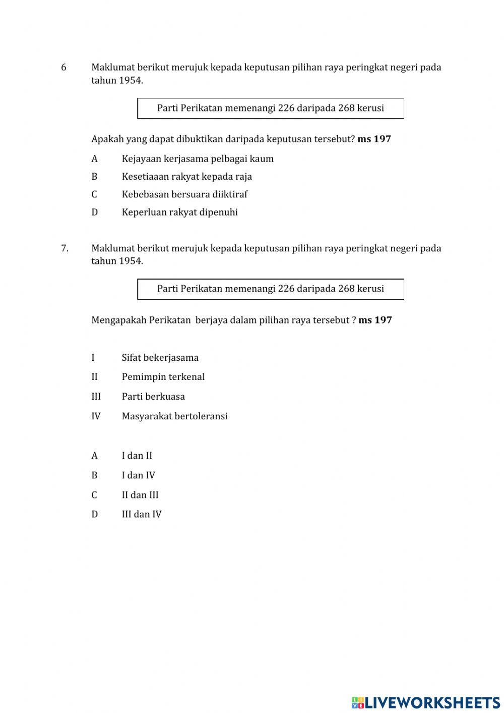 Pilihan raya worksheet | Live Worksheets