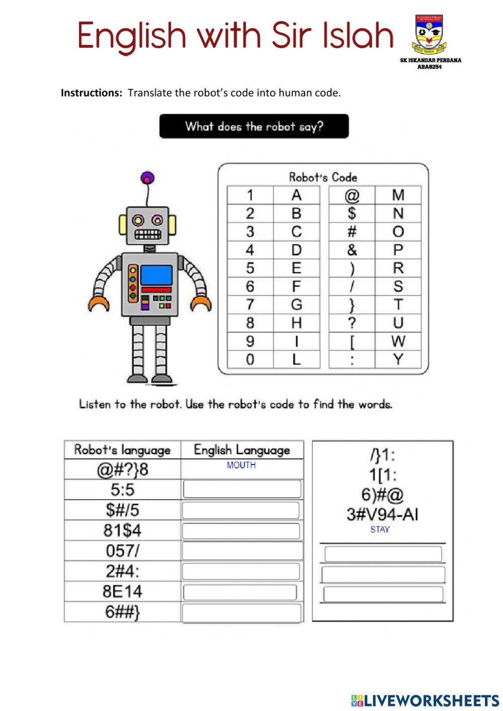 1285753 | English Year 2: Unit 8:The Robot-Robot's Code