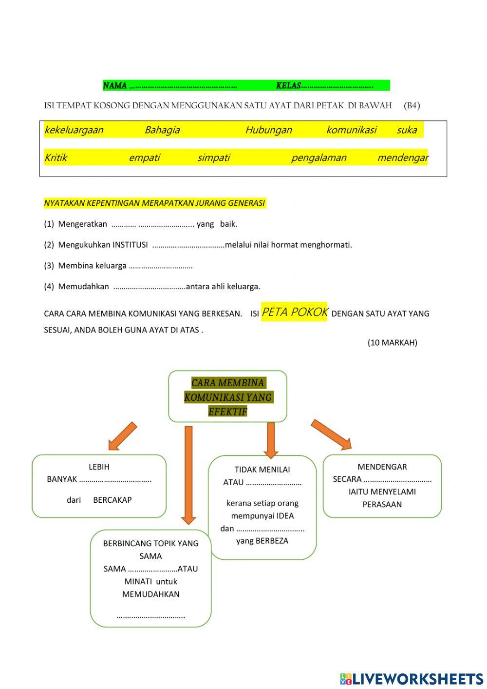 Jurang generasi interactive worksheet | Live Worksheets