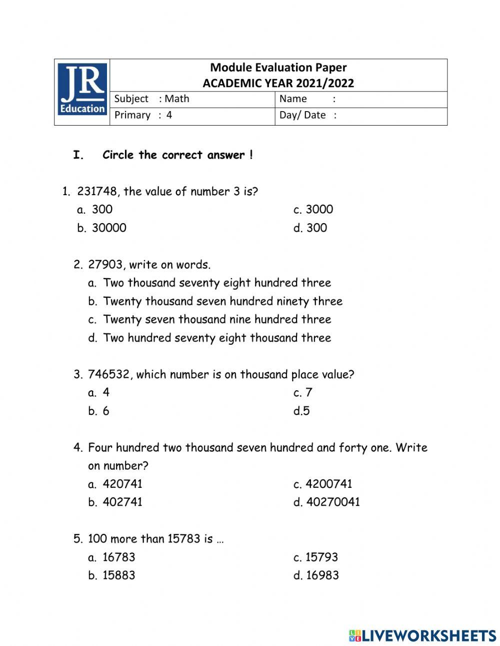 Grade 4 ( Sr Ari ) worksheet | Live Worksheets