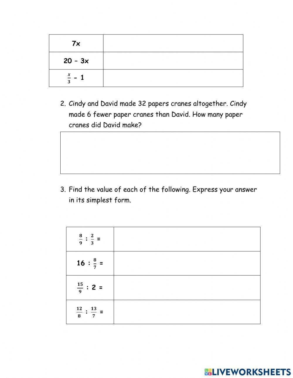 Grade 6 ( Sr Ari) worksheet | Live Worksheets