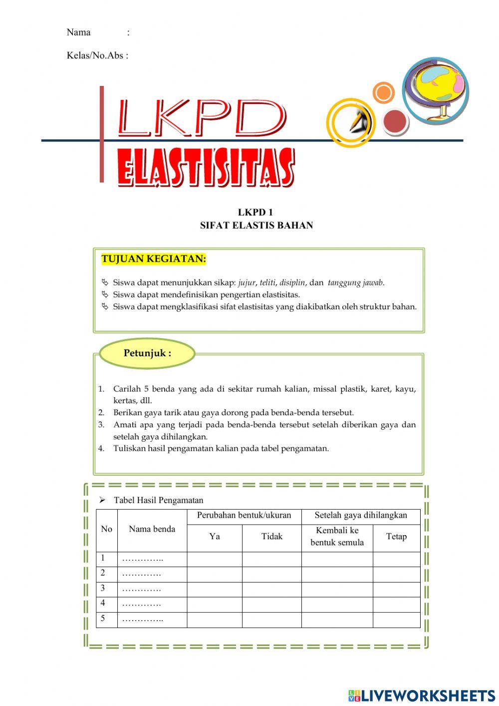 LKPD 1 Elastisitas (Pert 1) worksheet | Live Worksheets