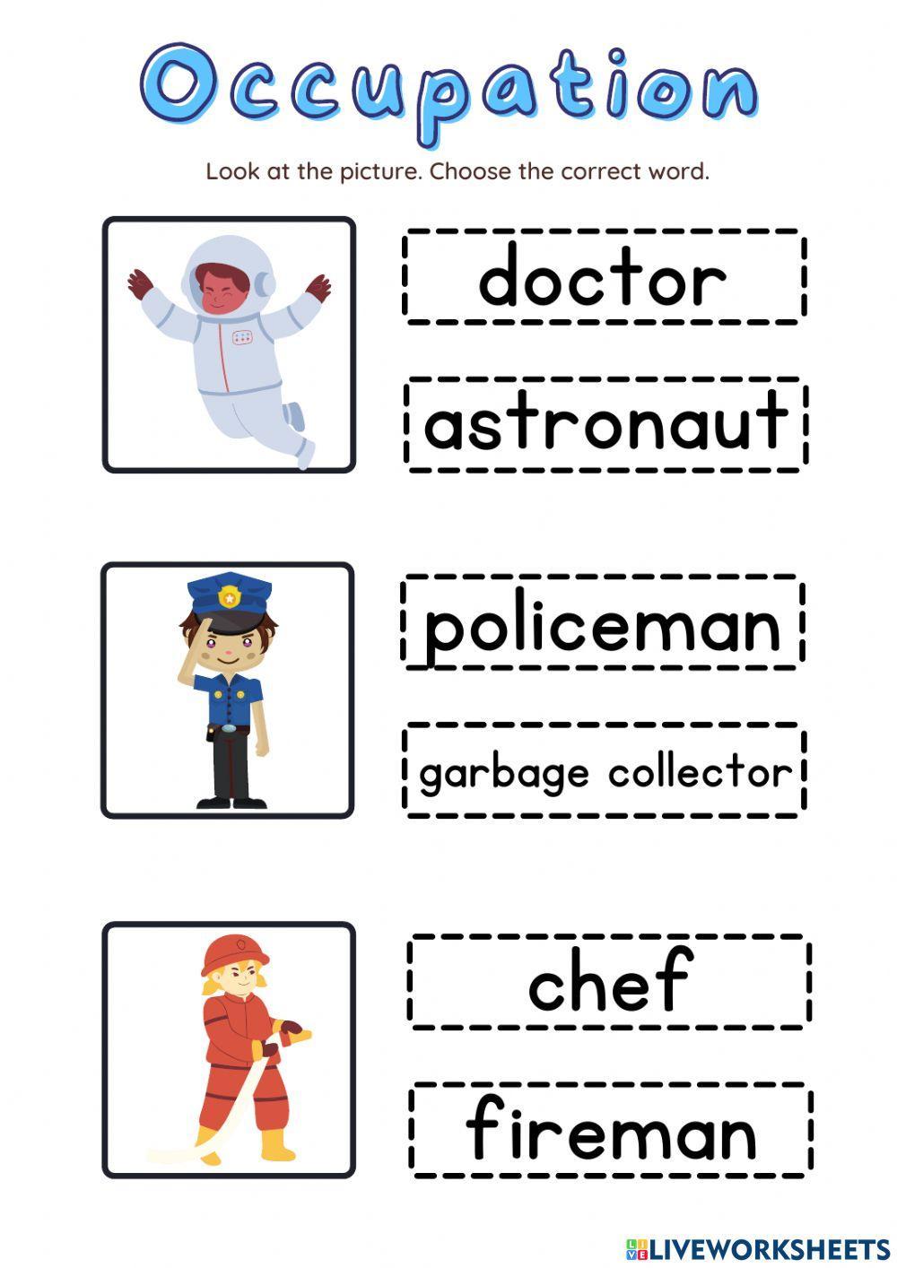 Occupation Match 3 worksheet | Live Worksheets
