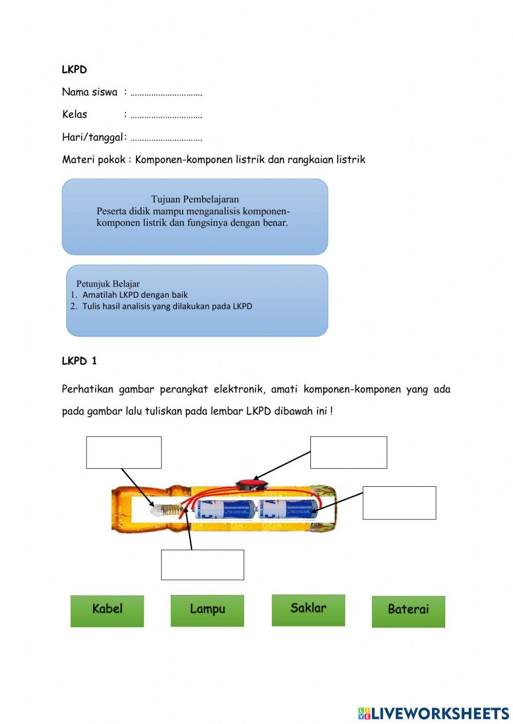 Komponen-komponen listrik worksheet | Live Worksheets